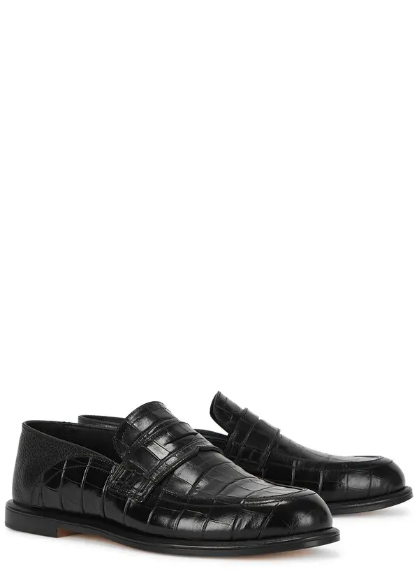 Loewe Crocodile-Effect Leather Loafers In Black - 41% Off  display picture 1