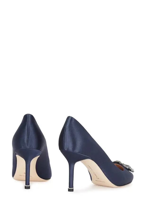 Manolo Blahnik Hangisi 75 Silk-satin Pumps - Navy