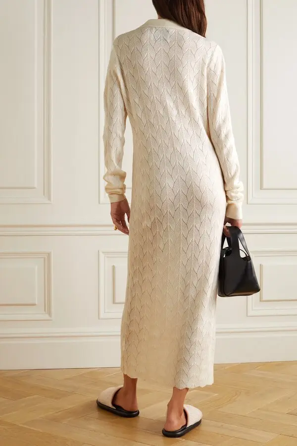 King & Tuckfield Pointelle-Knit Merino Wool Maxi Dress In White - 60% Off