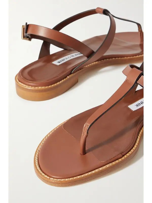 Manolo Blahnik Hata Leather Slingback Sandals - Brown