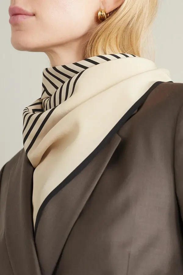 TOTEME Striped Silk Crepe De Chine Scarf - Cream