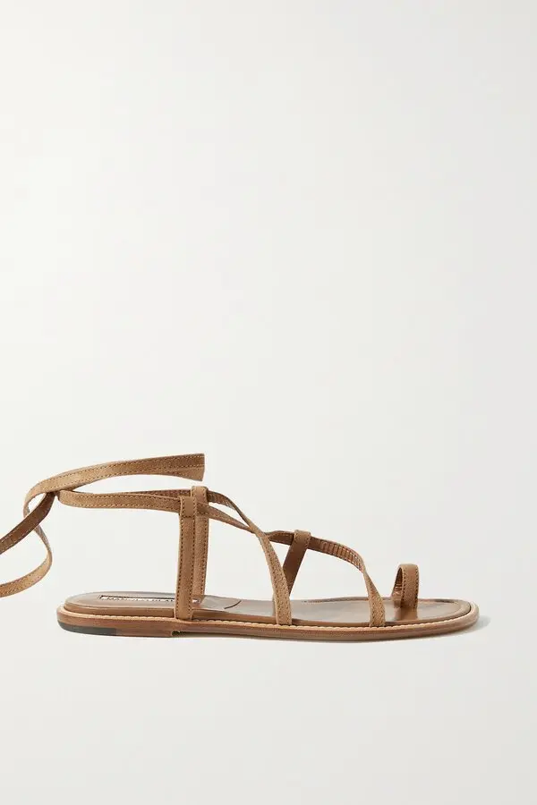 Manolo Blahnik Primathi Lace-up Suede Sandals