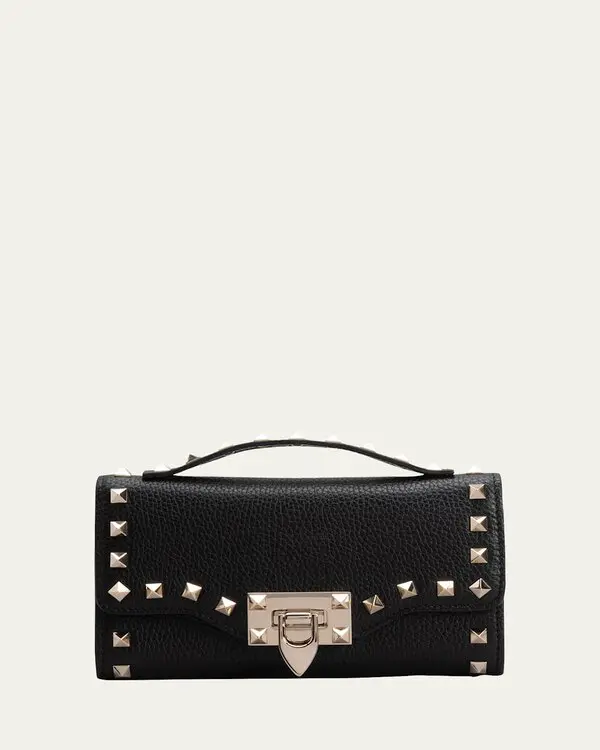 Valentino Garavani Rockstud Leather Wallet On Chain - Black