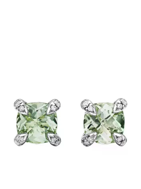 David Yurman Sterling Silver Petite Chatelaine Prasiolite And Diamond Stud Earrings - Green