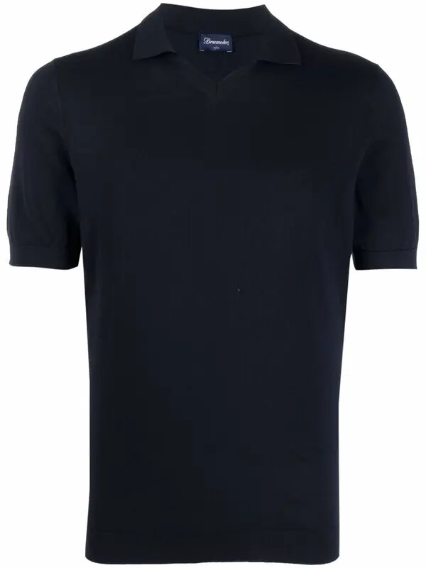 DRUMOHR Short-sleeve Knit Polo Shirt - Blue