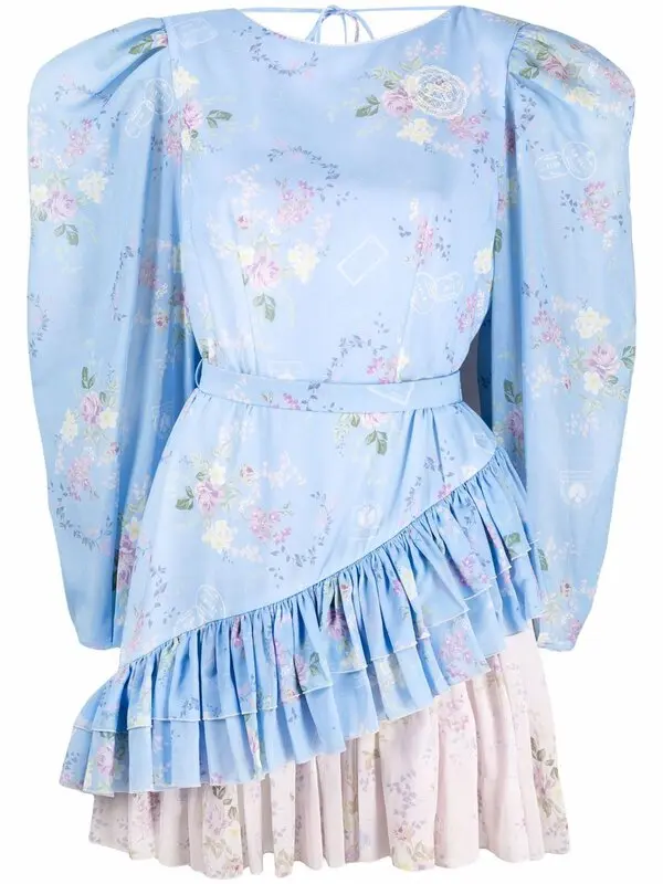 ULYANA SERGEENKO Floral-print Mini Dress - Blue