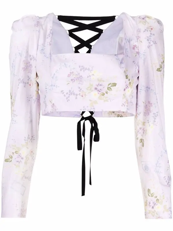 ULYANA SERGEENKO Cropped Floral-print Blouse - Pink