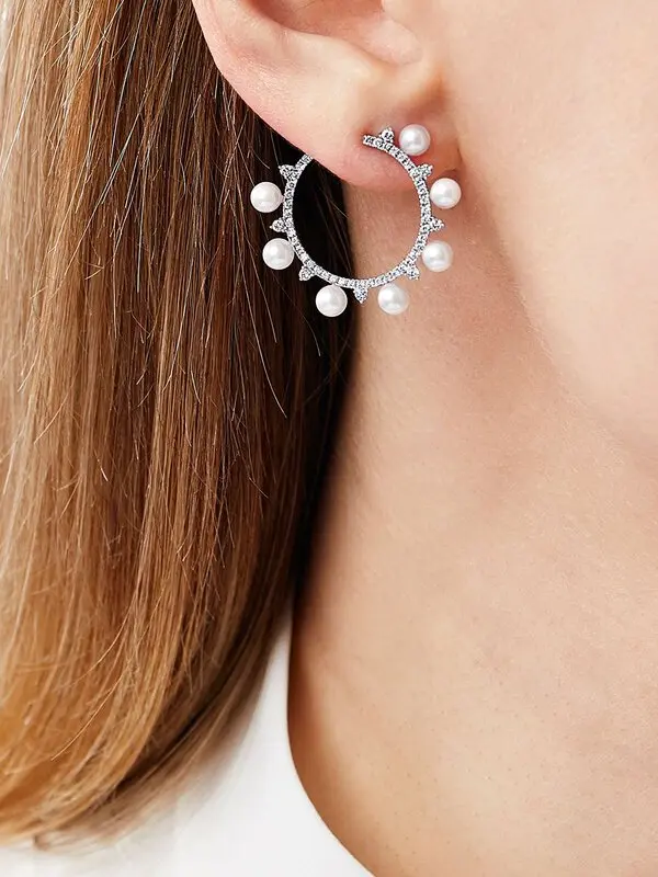 Yoko London 18kt White Gold Akoya Pearl And Diamond Hoop Earrings - Silver