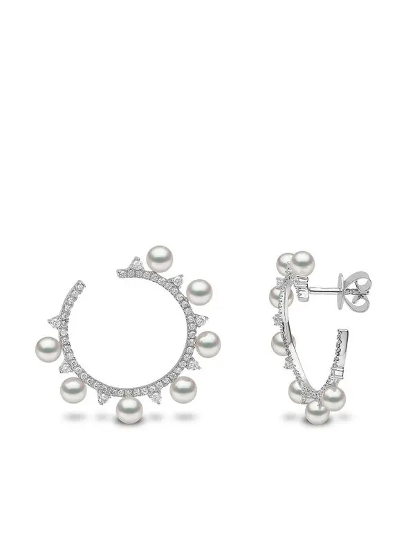 Yoko London 18kt White Gold Akoya Pearl And Diamond Hoop Earrings - Silver