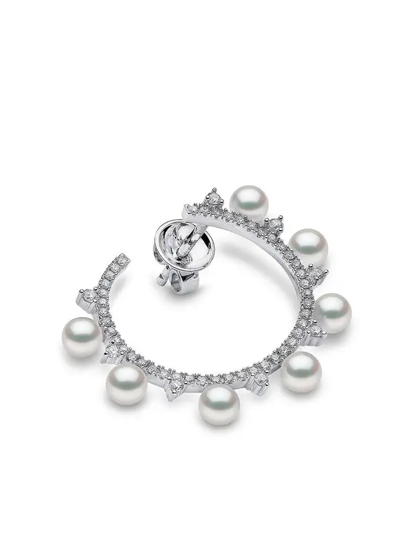 Yoko London 18kt White Gold Akoya Pearl And Diamond Hoop Earrings - Silver
