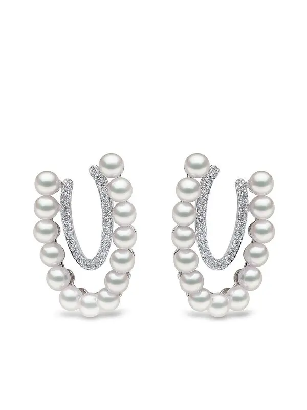 Yoko London 18kt White Gold Sleek Akoya Pearl Diamond Earrings - Silver