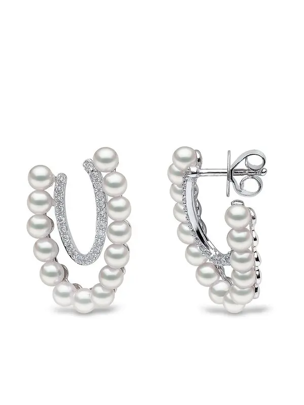 Yoko London 18kt White Gold Sleek Akoya Pearl Diamond Earrings