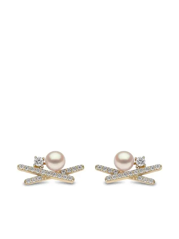 Yoko London 18kt Yellow Akoya Pearl And Diamond Stud Earrings - Gold