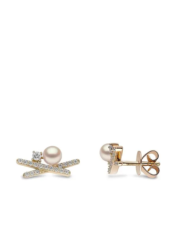 Yoko London 18kt Yellow Akoya Pearl And Diamond Stud Earrings - Gold
