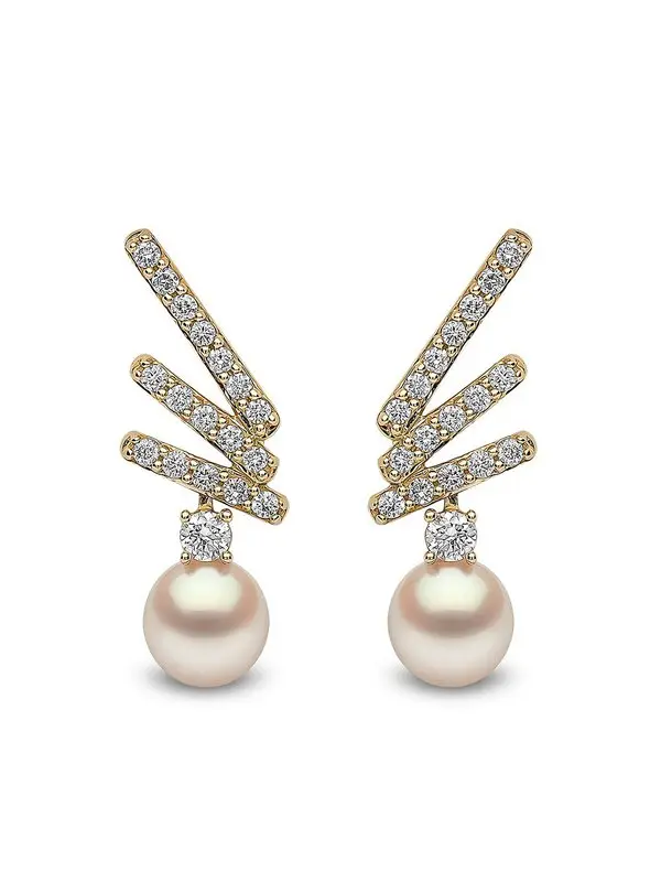 Yoko London 18kt Yellow Akoya Pearl And Diamond Stud Earrings - Gold