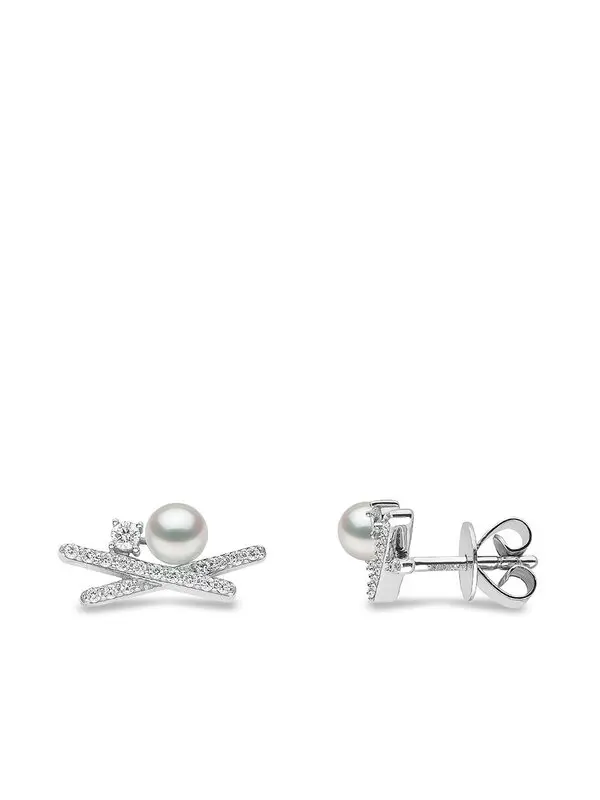Yoko London 18kt White Gold Akoya Pearl And Diamond Stud Earrings - Silver