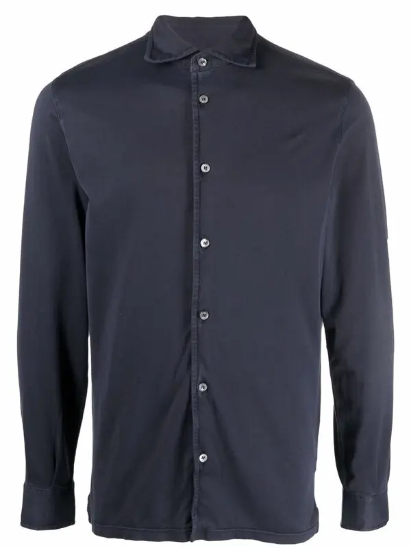 Fedeli Jersey Button Down Shirt - Blue