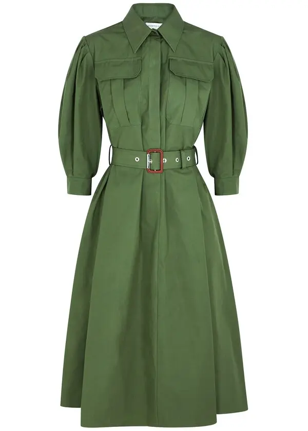 green emerald velvet dress Unique Vintage Green Plaid Belted Cotton Shirt Dress main image 0