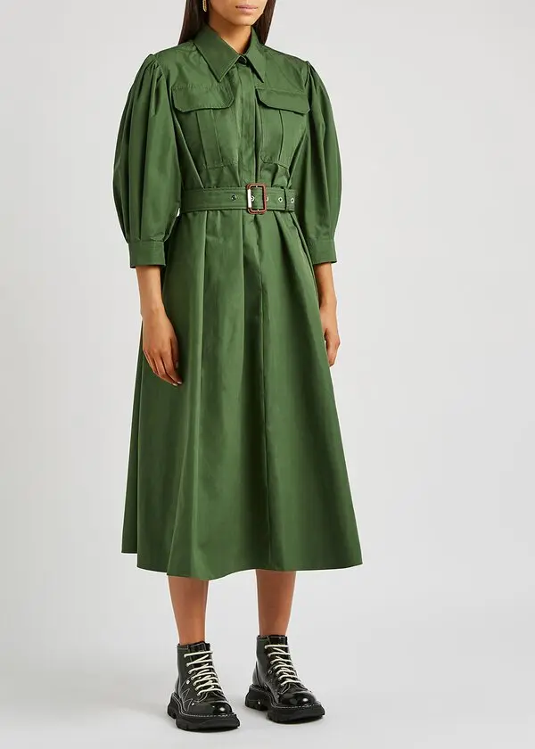 Alexander Mcqueen Green Belted Poplin Shirt Dress In Khaki - 40% Off |  Editorialist