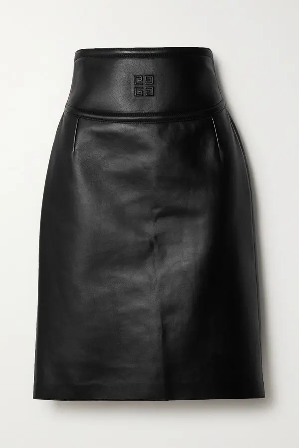Givenchy Cutout Embossed Leather Skirt - Black