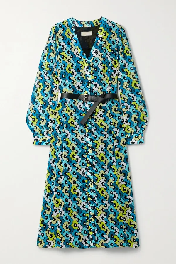 Michael Kors Kate Belted Floral-print Crepe Midi Dress
