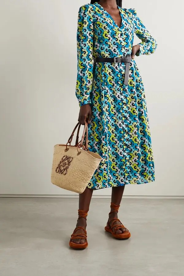 Michael Kors Kate Belted Floral-print Crepe Midi Dress