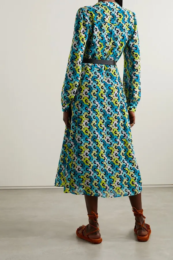 Michael Kors Kate Belted Floral-print Crepe Midi Dress