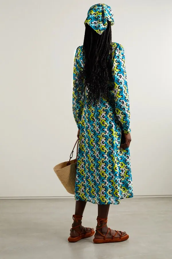 Michael Kors Kate Belted Floral-print Crepe Midi Dress