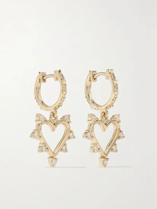 MARLO LAZ Open Heart 14-karat Diamond Earrings
