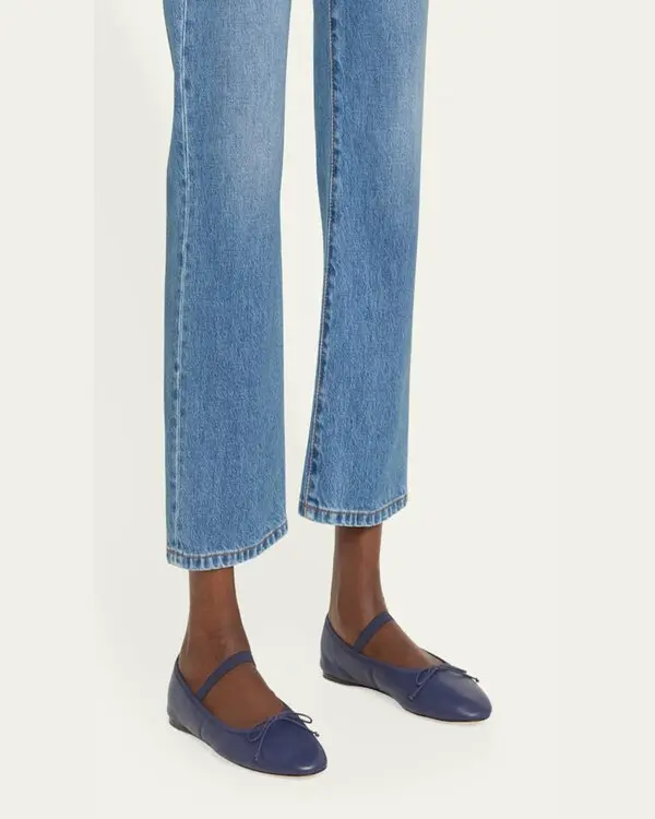 LOEFFLER RANDALL Leonie Lambskin Bow Ballerina Flats - Navy