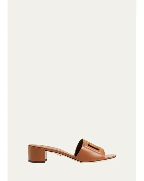 Dolce & Gabbana 40mm Dg Cutout Leather Slide - Brown
