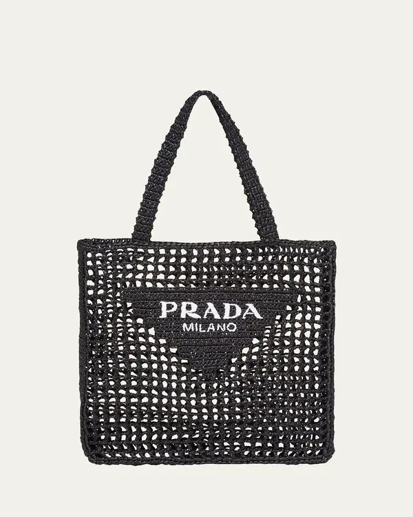 Prada Woven Logo Shopper Tote Bag - Black