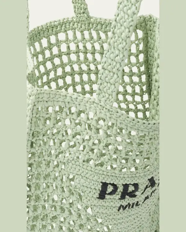 Prada Woven Logo Shopper Tote Bag - Black