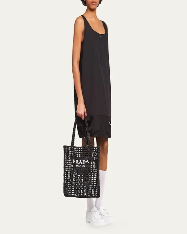 Prada Woven Logo Shopper Tote Bag - Black