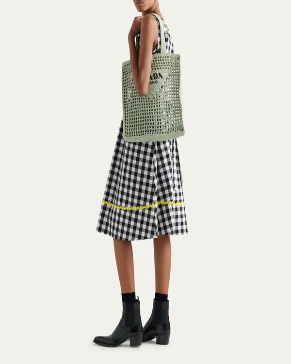 Prada Woven Logo Shopper Tote Bag - Black