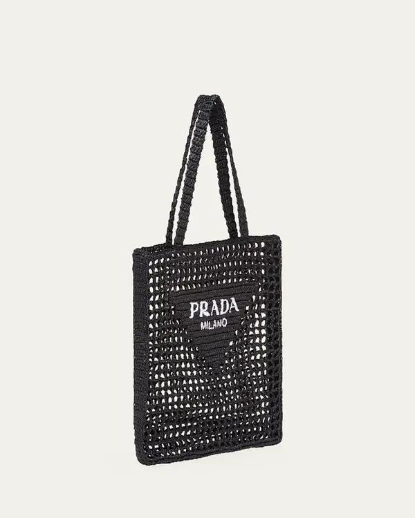 Prada Woven Logo Shopper Tote Bag - Black