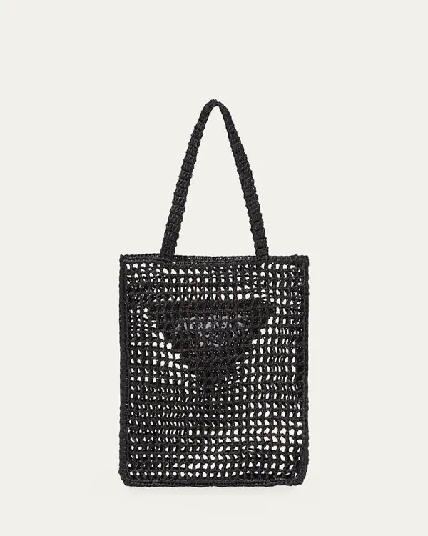 Prada Woven Logo Shopper Tote Bag - Black
