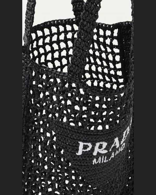 Prada Woven Logo Shopper Tote Bag - Black