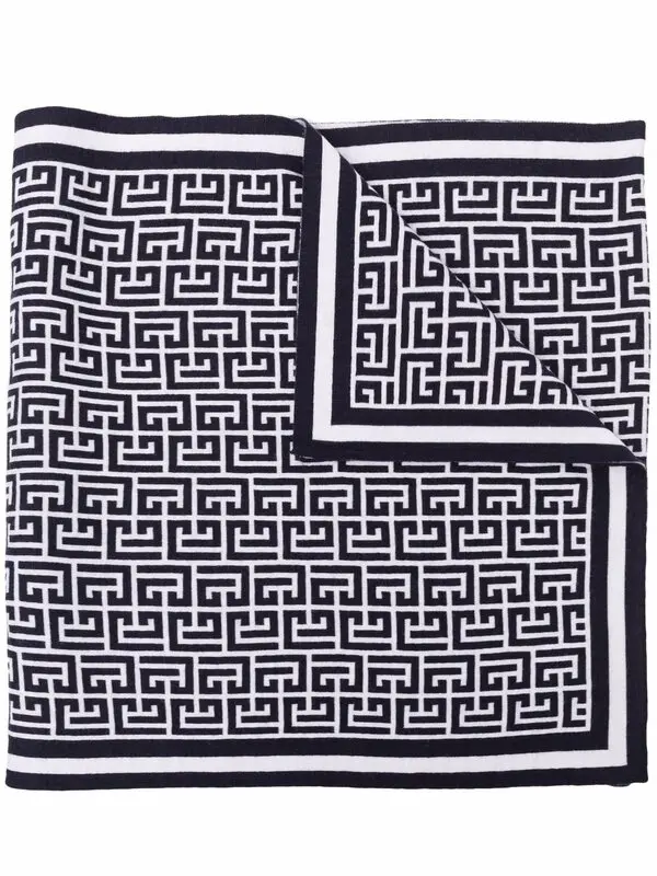 Balmain Monogram Pattern Fine-knitted Scarf