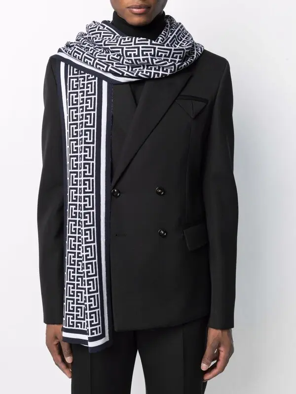 Balmain Monogram Pattern Fine-knitted Scarf