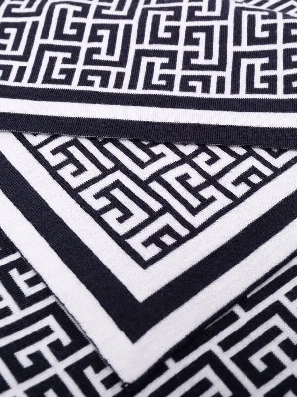 Balmain Monogram Pattern Fine-knitted Scarf