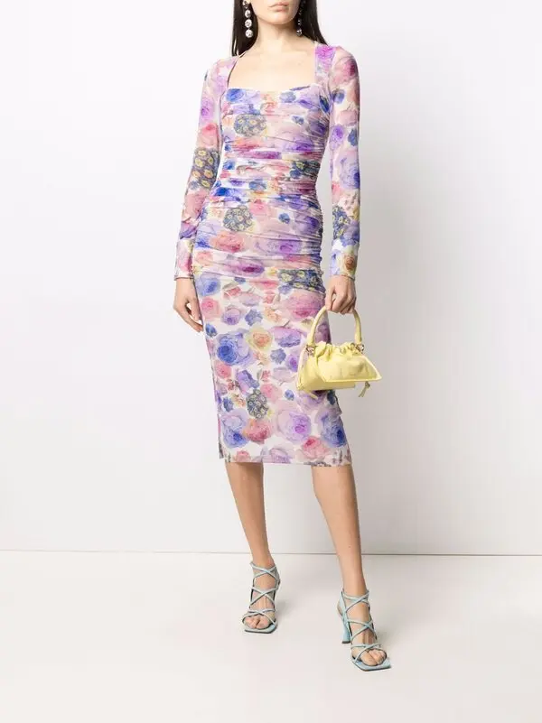 GANNI Floral-print Ruched Midi Dress