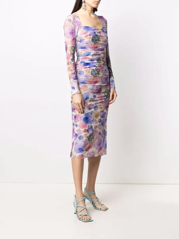 GANNI Floral-print Ruched Midi Dress