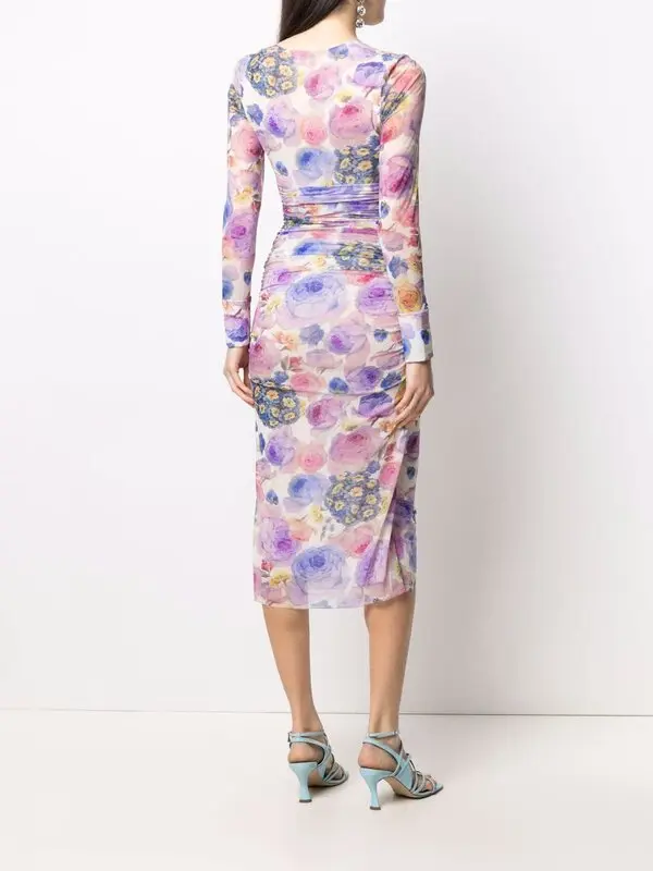 GANNI Floral-print Ruched Midi Dress