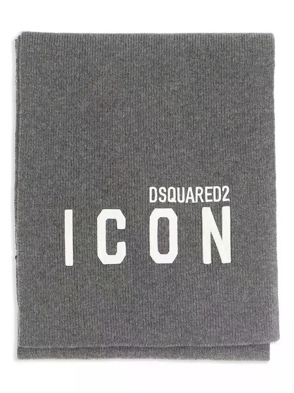 Dsquared2 Embroidered-logo Ribbed-knit Scarf - Grey