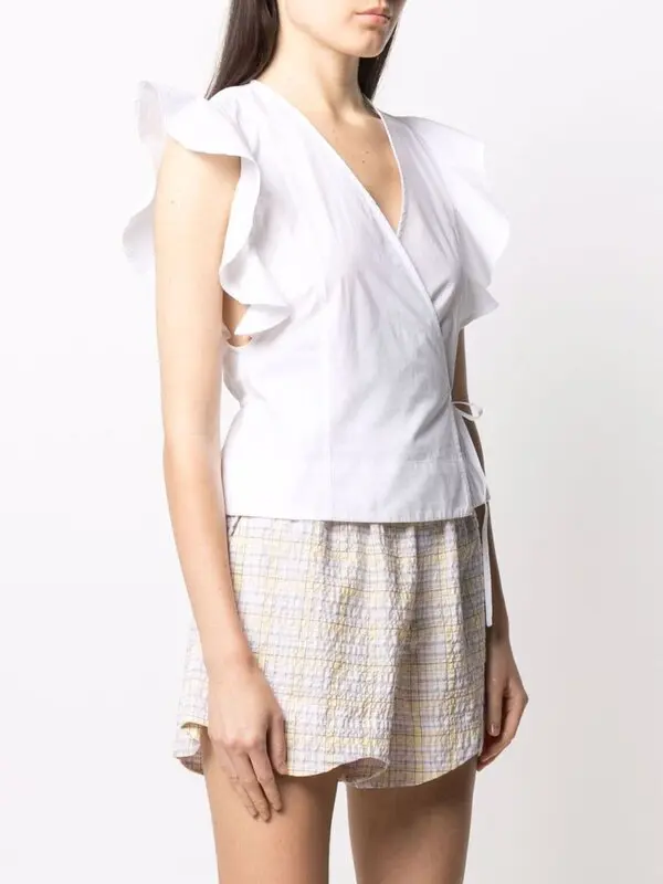 GANNI Ruffled-sleeve Wrap Top
