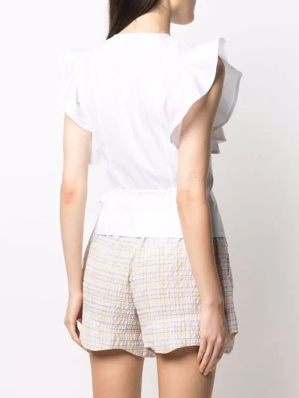 GANNI Ruffled-sleeve Wrap Top