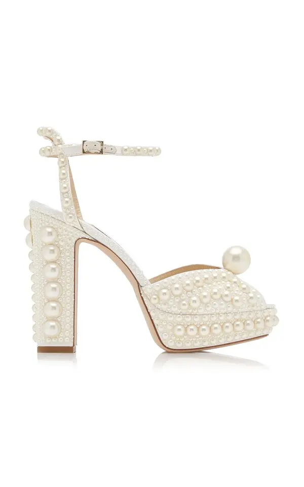 JIMMY CHOO Sacaria Pearl-embellished Platform Sandals - White