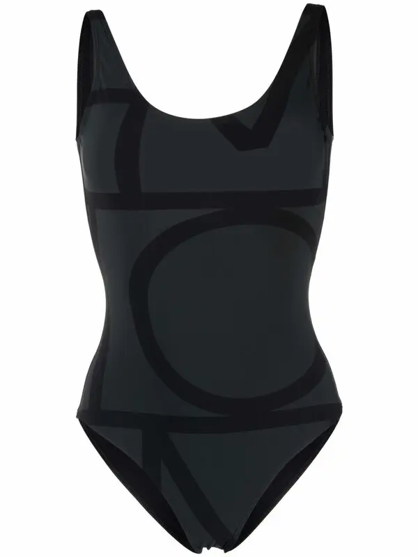 TOTEME Monogram Print One Piece Swimsuit - Black