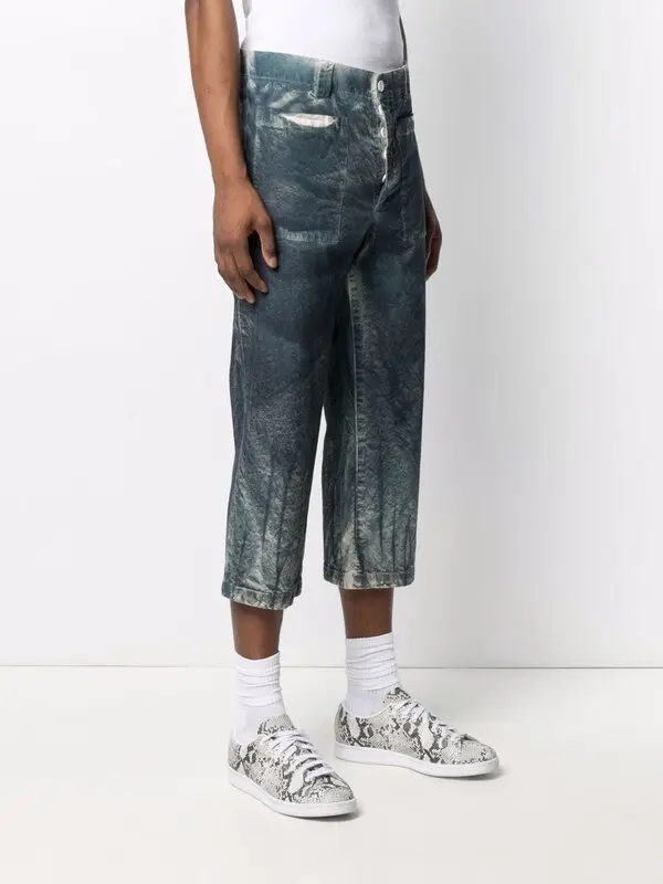 Sunnei Bleached-effect Cropped Trousers - Blue